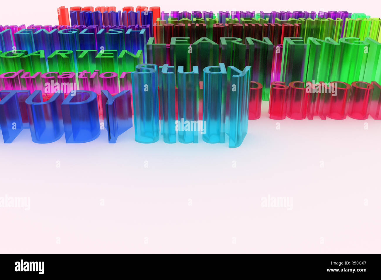 Colorful transparent plastic or glass 3D rendering. CGI typography ...