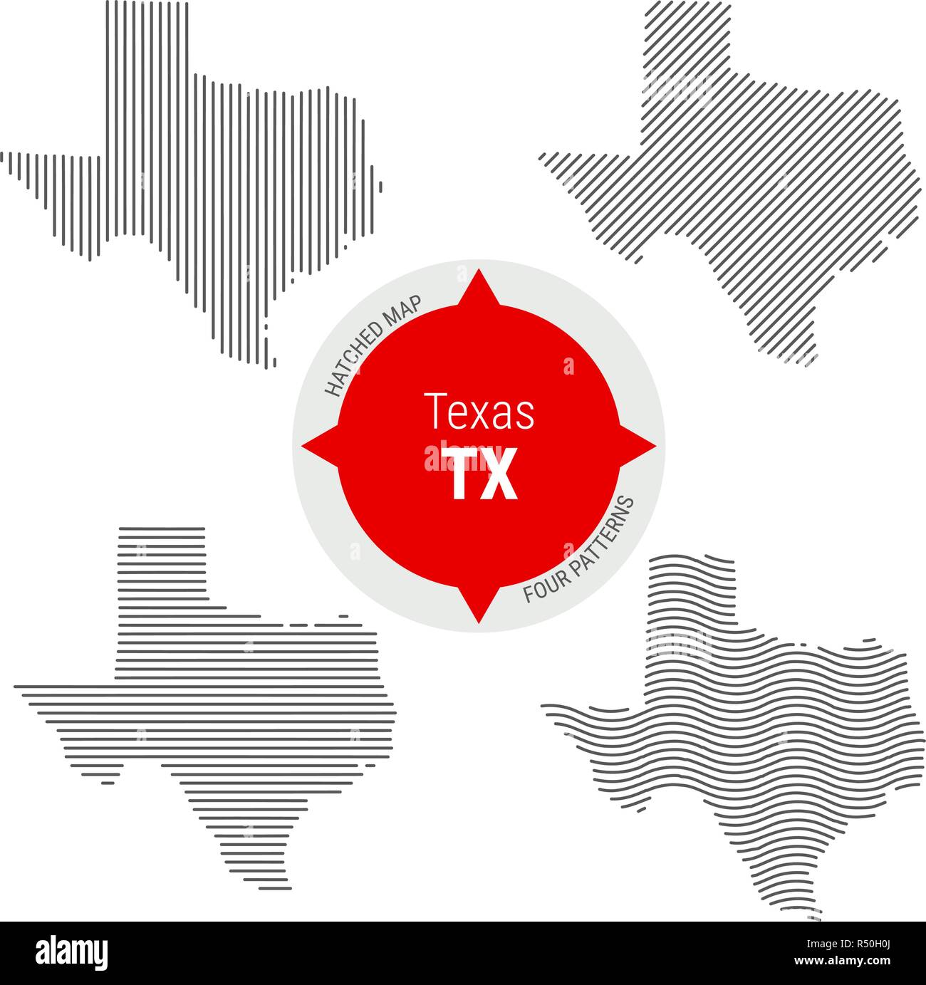 Hatched Pattern Vector Map of Texas. Stylized Simple Silhouette of ...