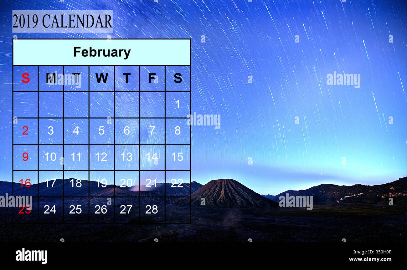 Template of 2019 Monthly Calendar with amazing nature landscape ...