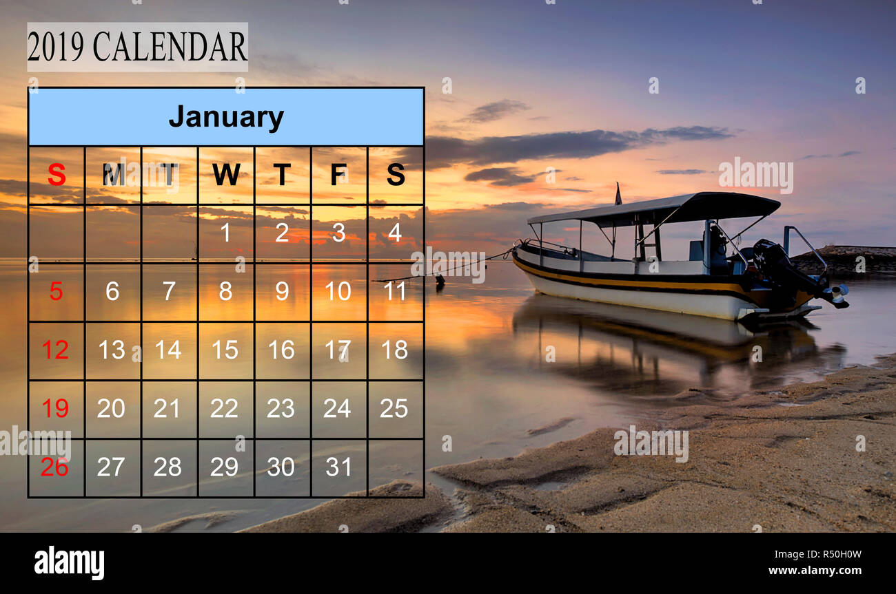 Template of 2019 Monthly Calendar with amazing nature landscape ...