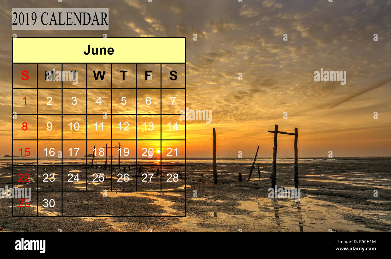 Template of 2019 Monthly Calendar with amazing nature landscape ...