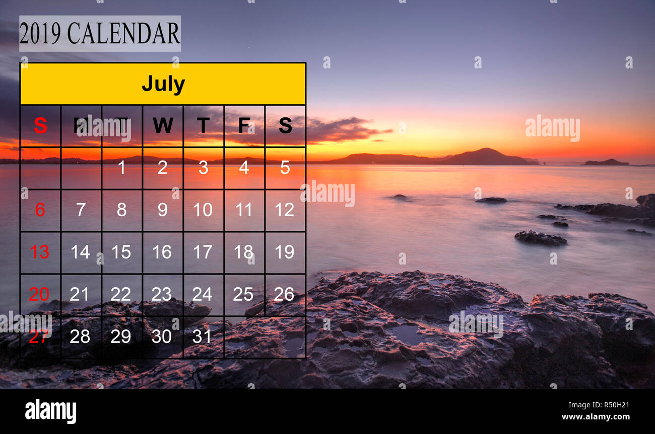 Template of 2019 Monthly Calendar with amazing nature landscape ...