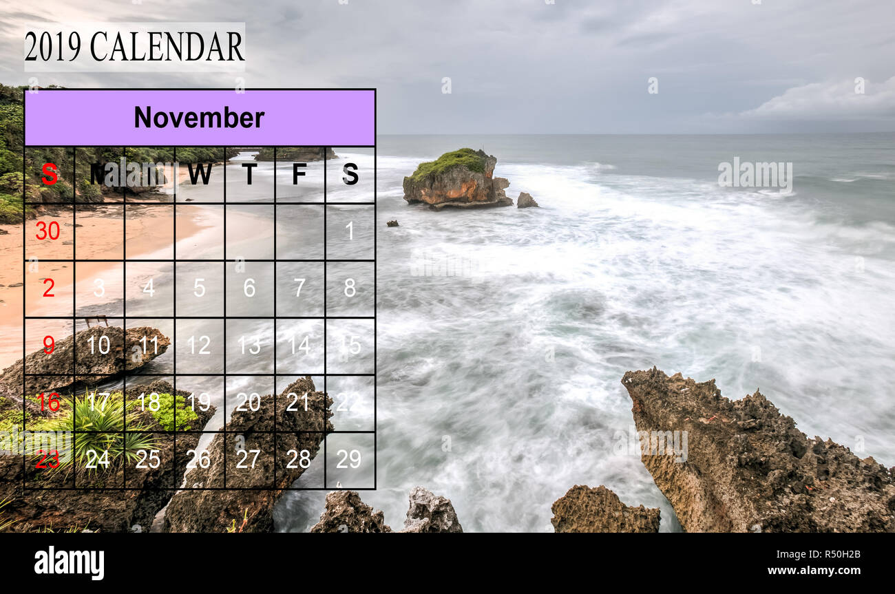 Template of 2019 Monthly Calendar with amazing nature landscape ...