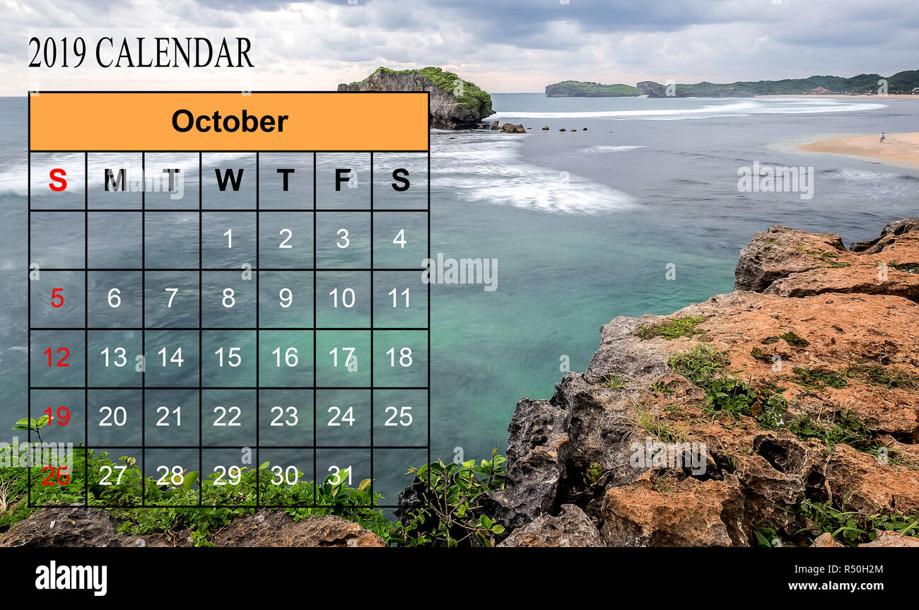 Template of 2019 Monthly Calendar with amazing nature landscape ...