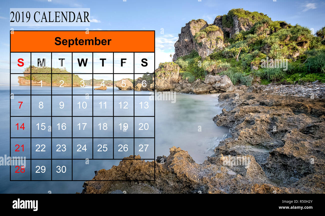 Template of 2019 Monthly Calendar with amazing nature landscape ...