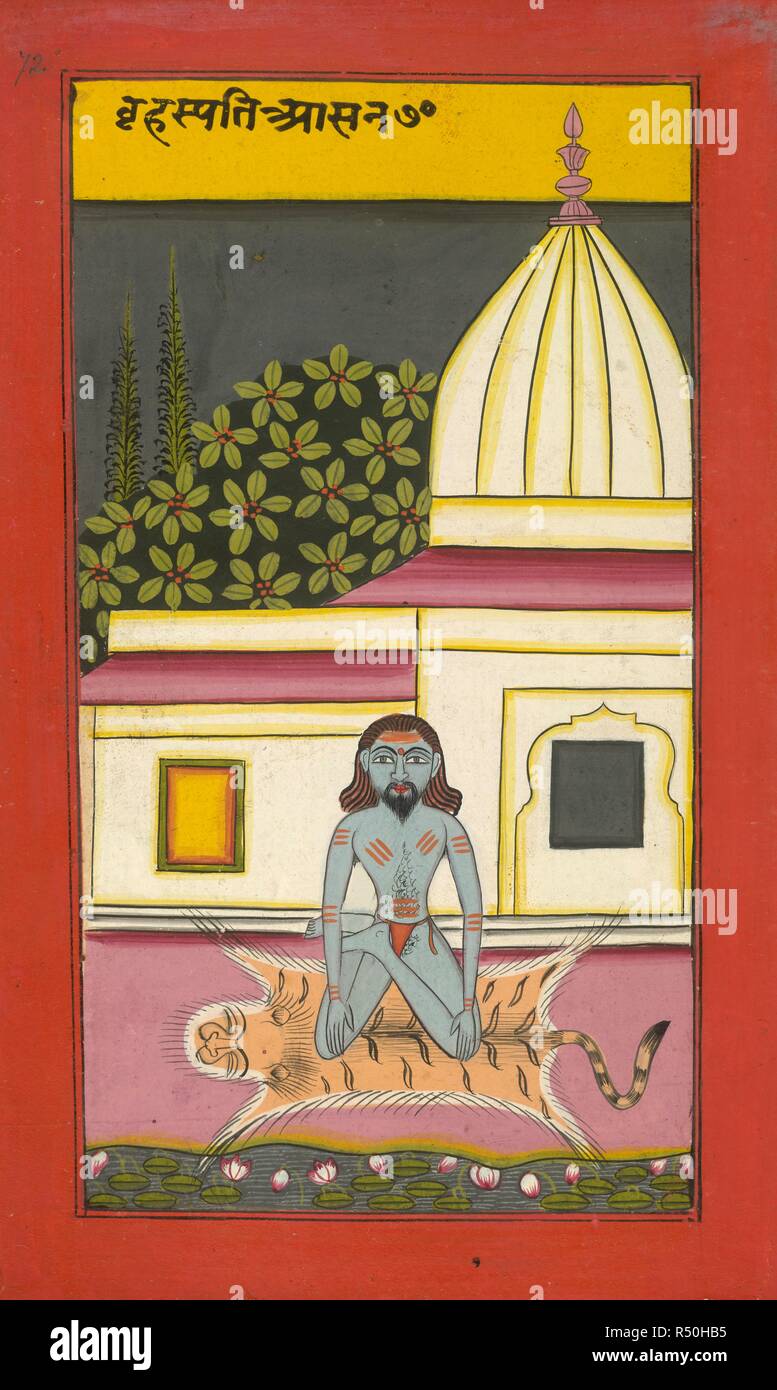 Yogi. Asanas and Mudras (Hata yoga). 19th century. Yogi in position on ...