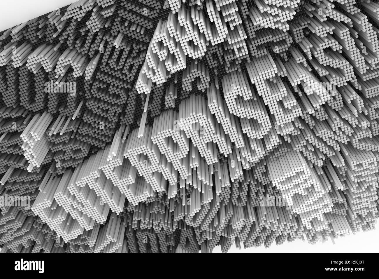 Black & white B&W 3D rendering. Shape composition, block, geometric ...