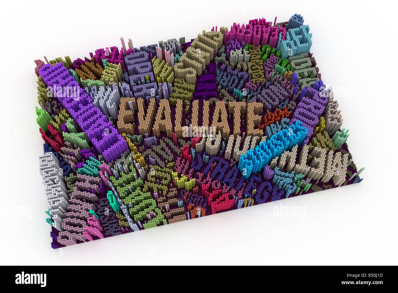 Colorful 3D rendering. Abstract block geometric structure, shape ...