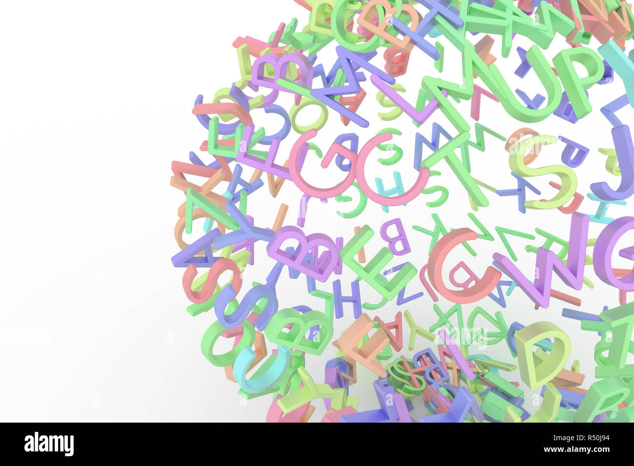 CGI typography, made up from alphabetic character sphere or planet, for ...