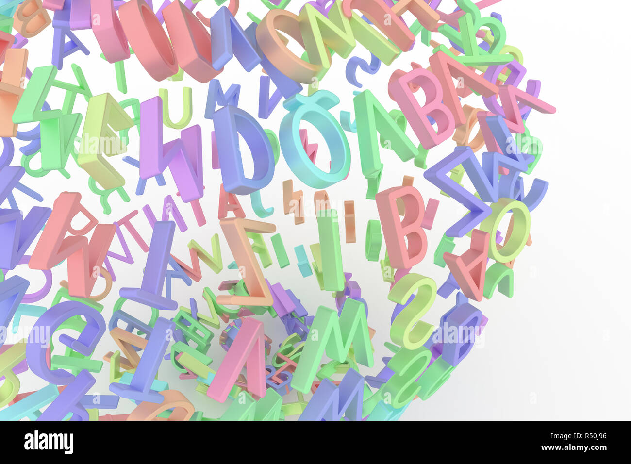 Abstract sphere or planet made up from alphabetic character, CGI ...