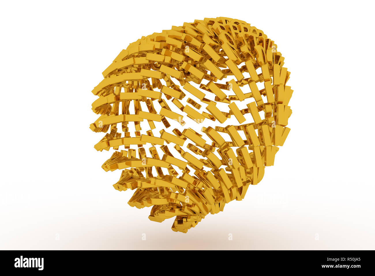 Gold color 3D rendering. Abstract sphere or planet made up from ...