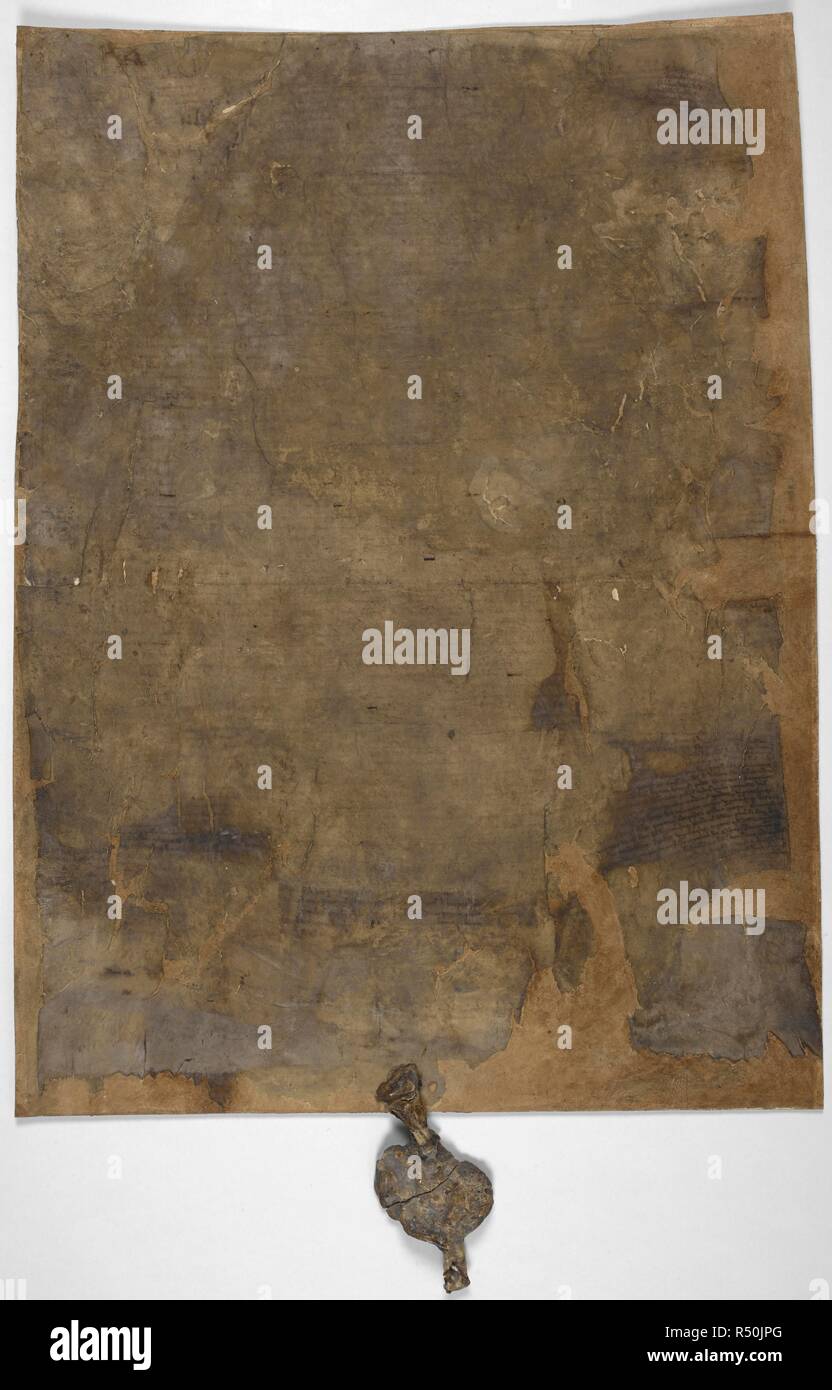 Magna Carta, burnt copy with seal attached, perhaps that dispatched to ...