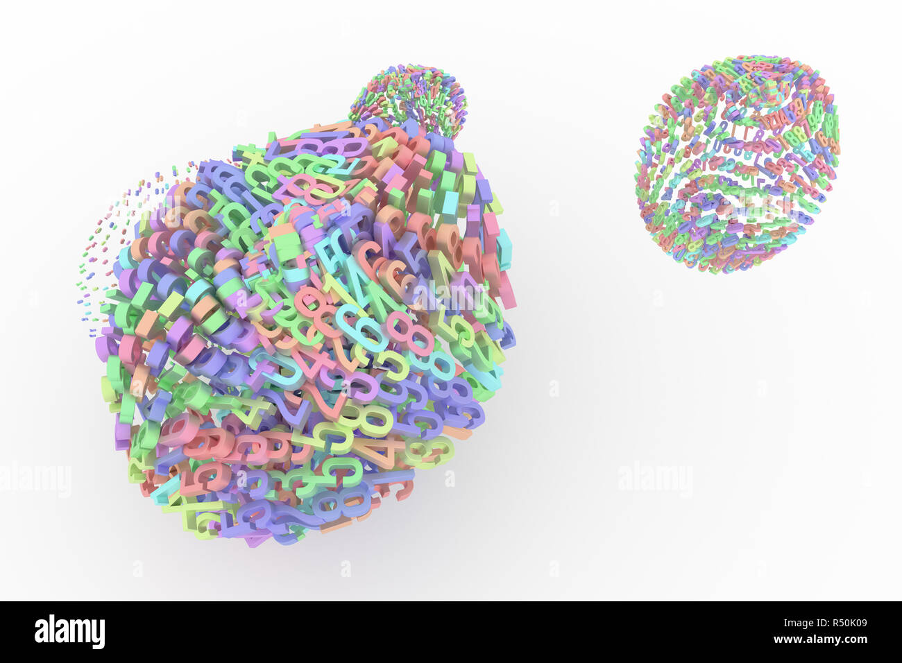 Colorful 3D rendering. Abstract sphere or planet made up from number ...