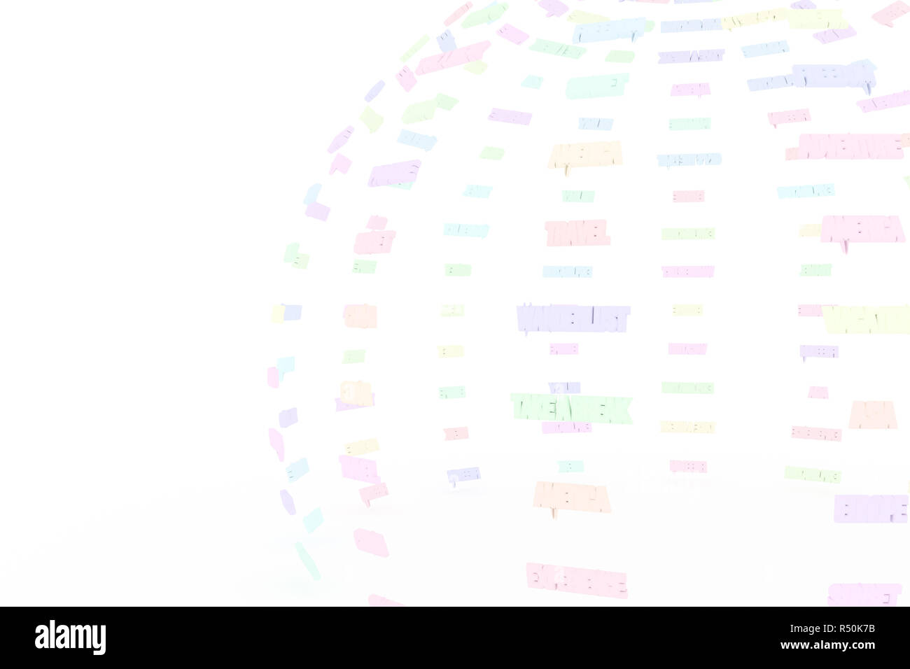 Colorful 3D rendering. CGI typography, sphere or planet, made up from ...