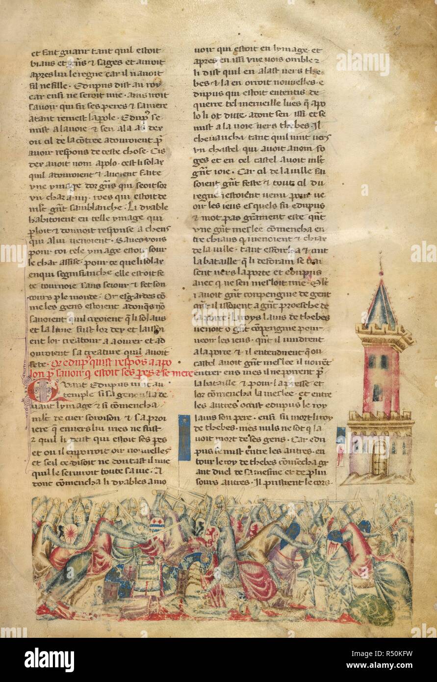 Death of Laius. Faits des Romains. Italy [Naples]; circa 1340. [Whole ...