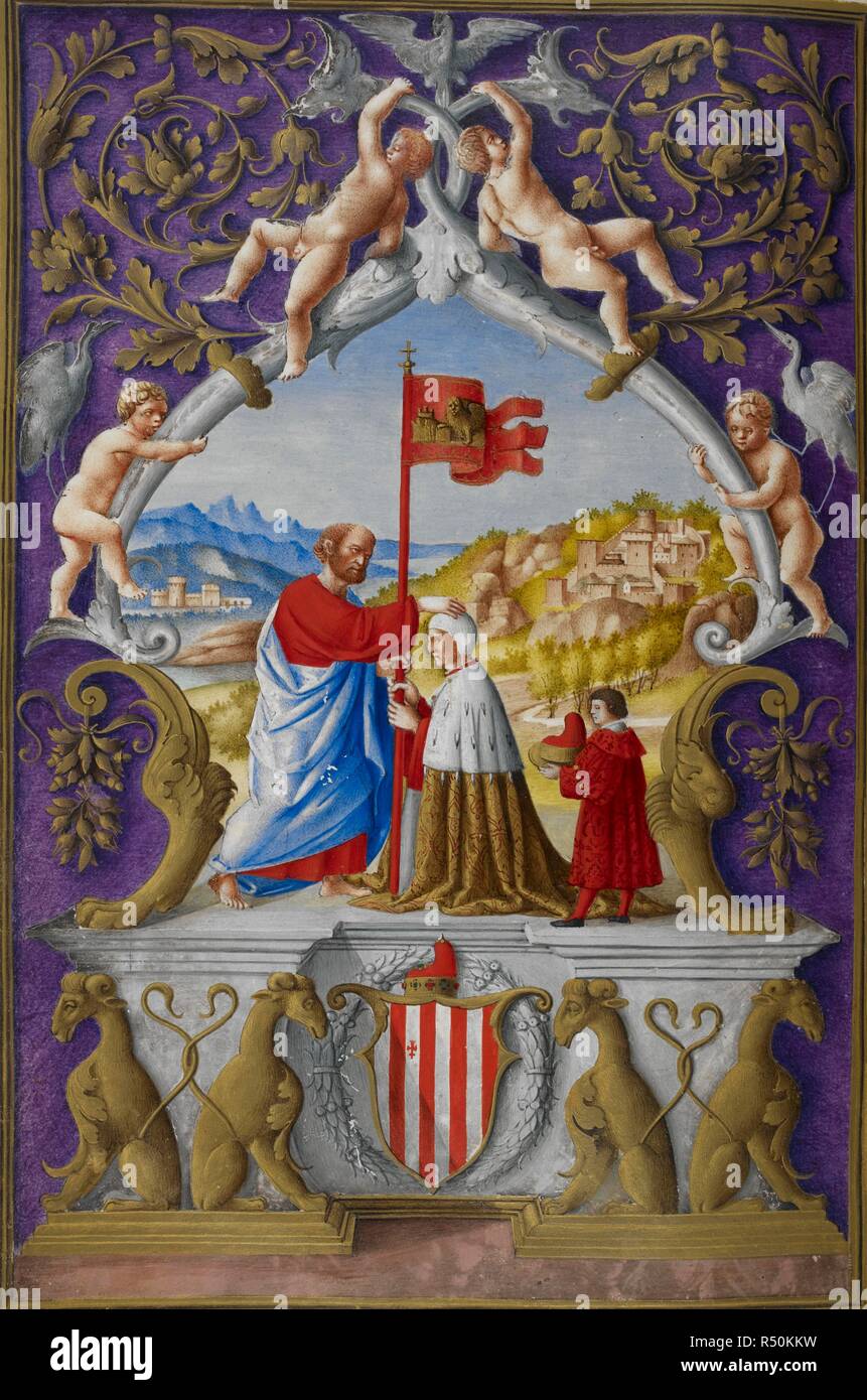 Doge Antonio Grimani kneeling before St Mark, on plinth with his coat ...