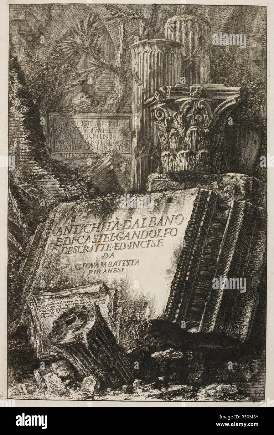 Illustration of Roman ruins. Tablet and inscriptions. Columns. A roman ...