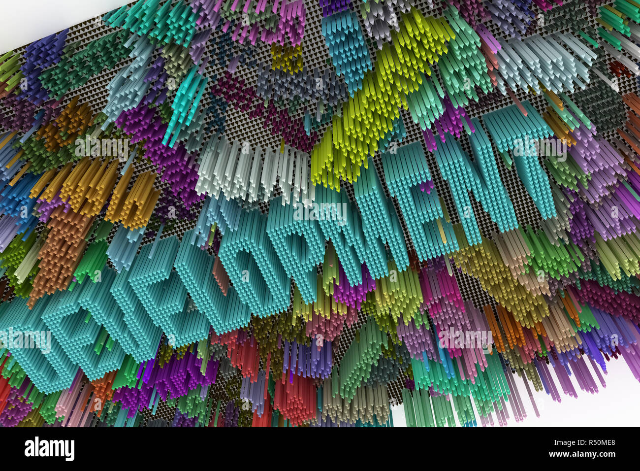 Keyword of Development. Colorful 3D rendering. Geometric structure ...