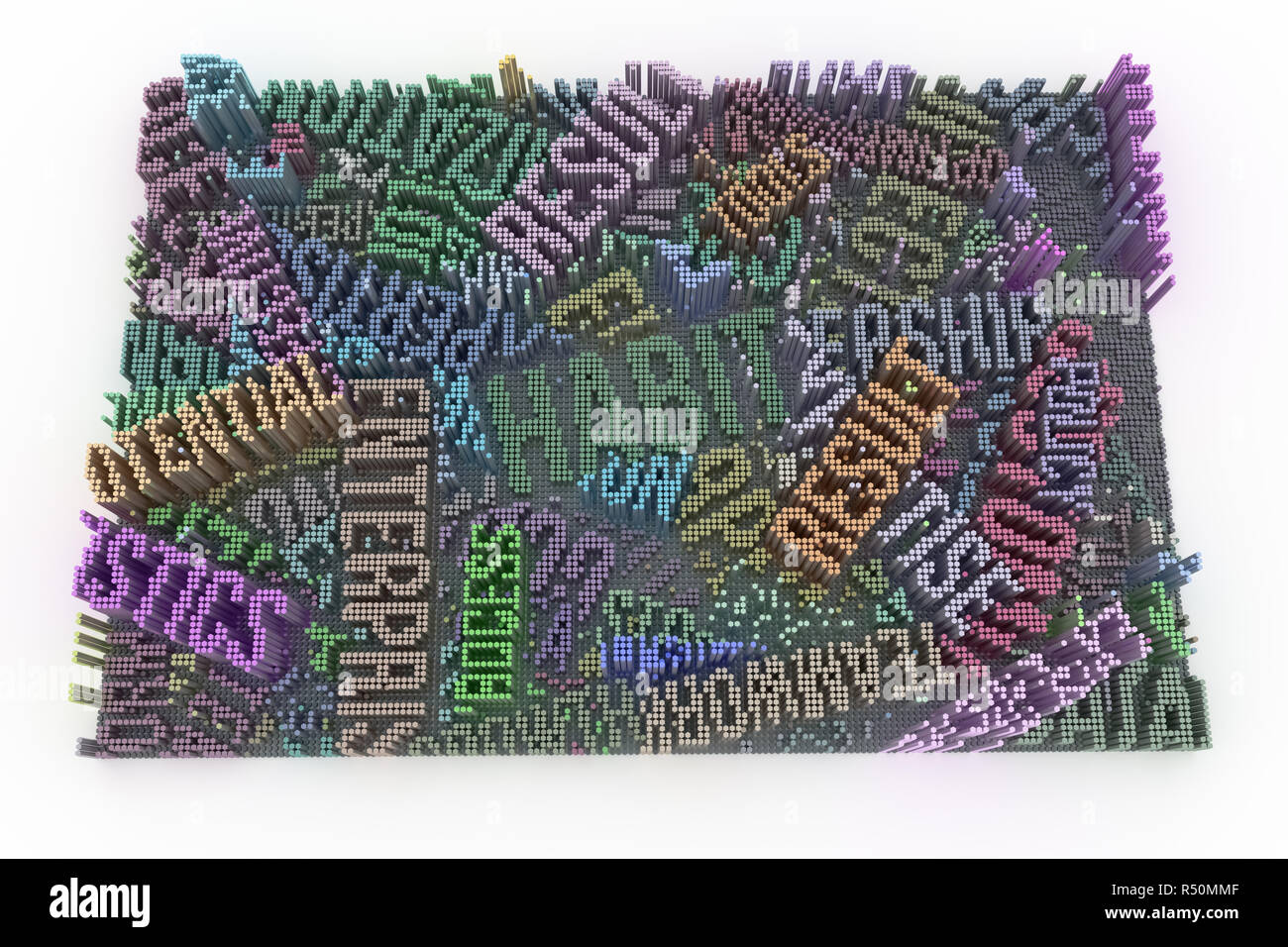 Keyword of Habit. Colorful 3D rendering. Background abstract, geometric ...
