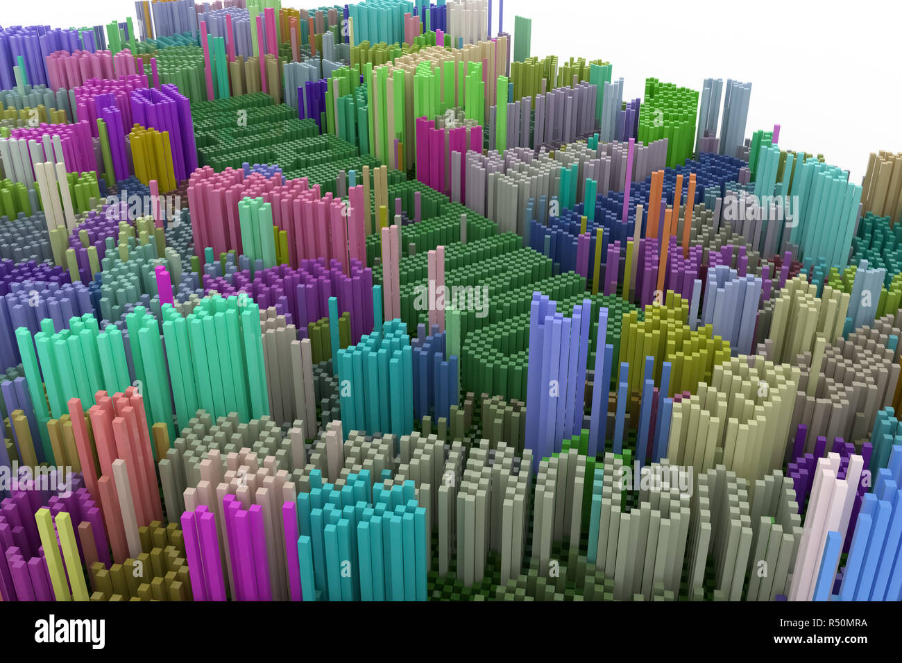 Colorful 3D rendering. Shape composition, geometric structure block ...