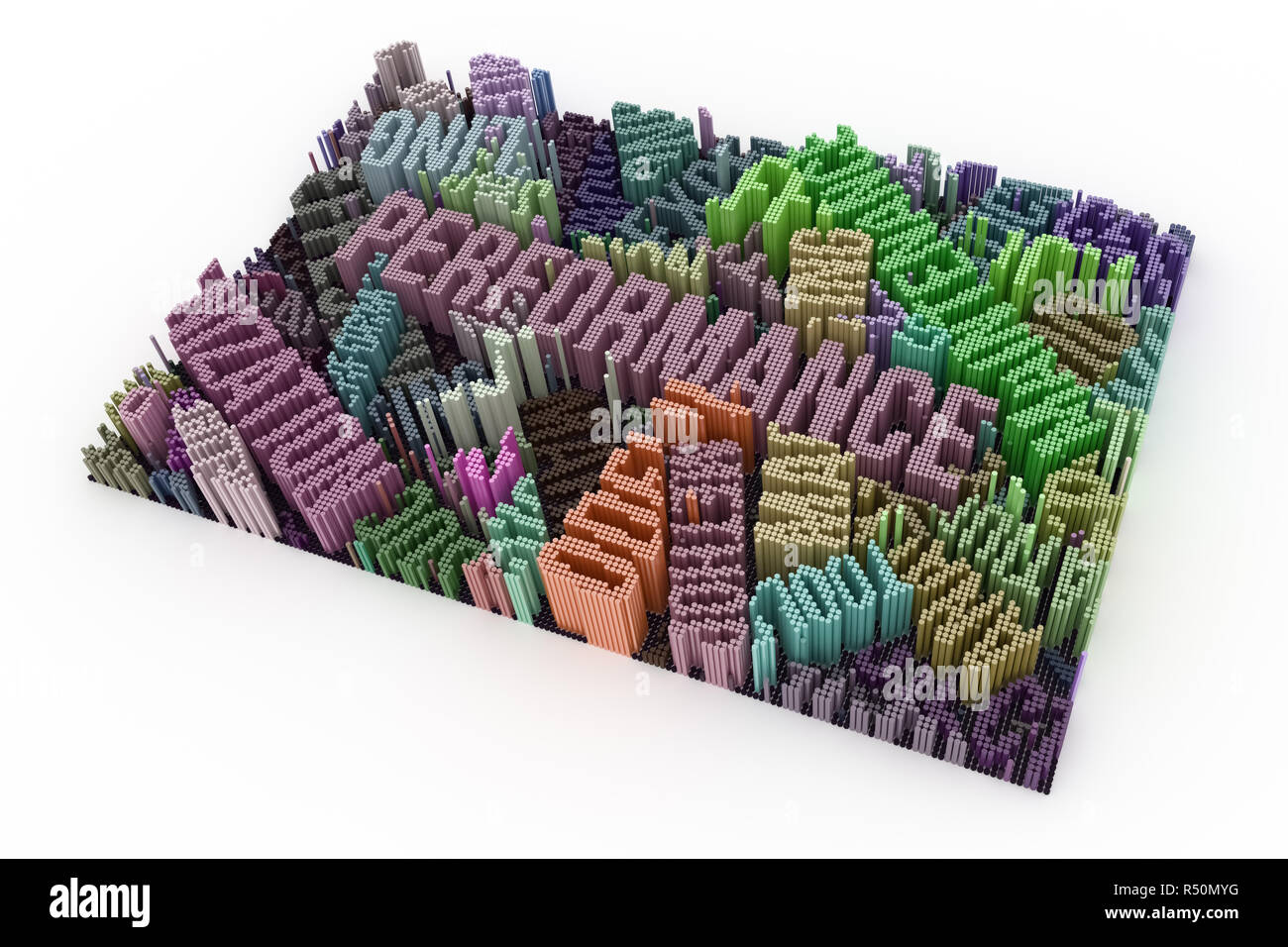 Keyword of Performance. Colorful 3D rendering. Block, geometric ...