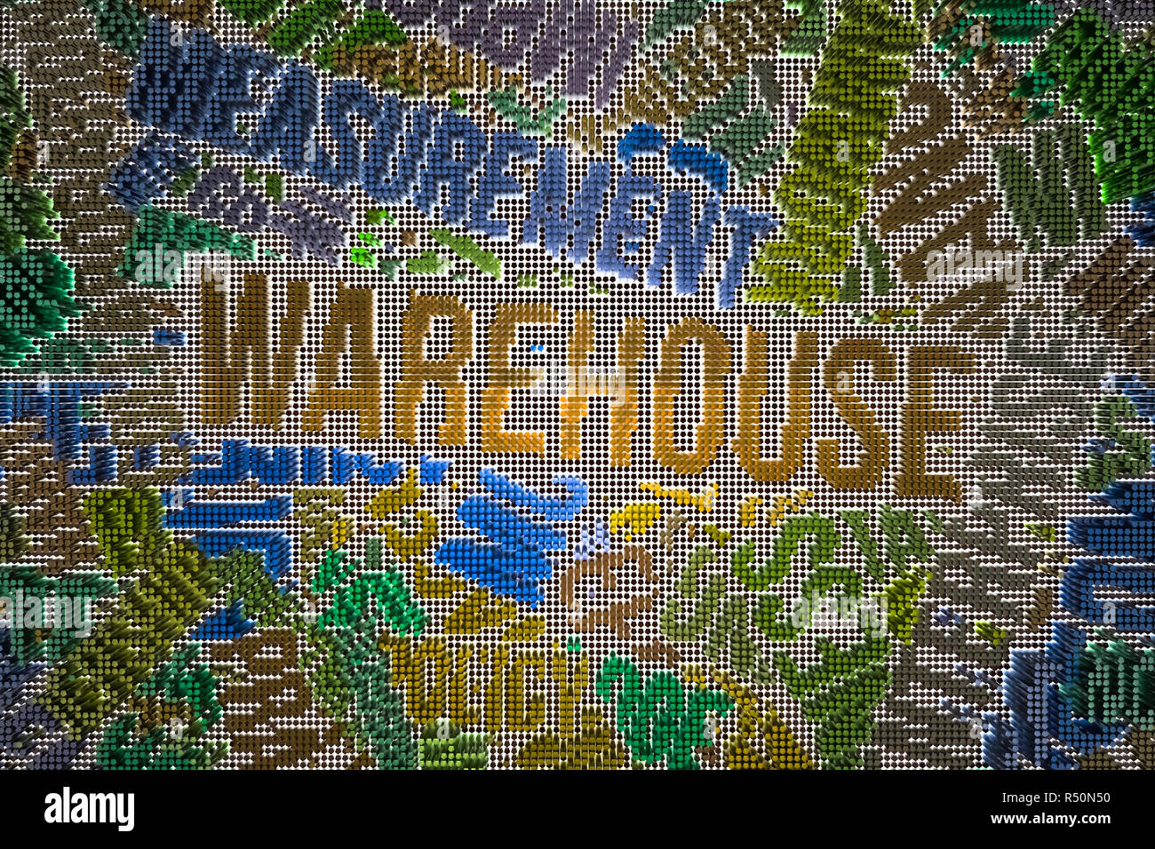 Keyword of Warehouse. Block, geometric structure, shape composition ...