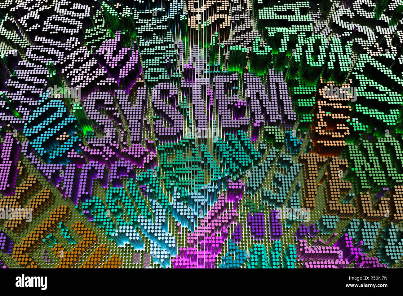 Keyword of System. Colorful 3D rendering. Geometric structure block ...