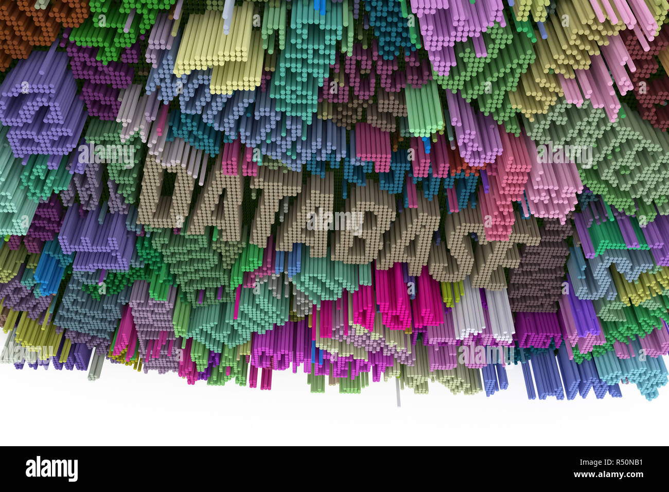 Keyword of Database. Colorful 3D rendering. Shape composition, block ...