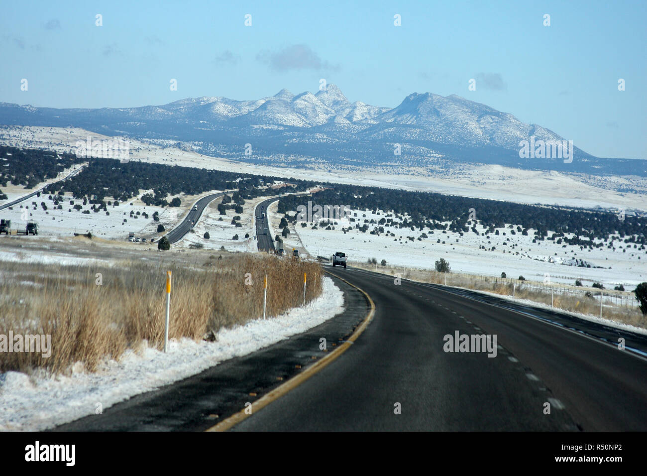 Driving on Interstate 40 in Arizona, USA, in wintertime Stock Photo - Alamy