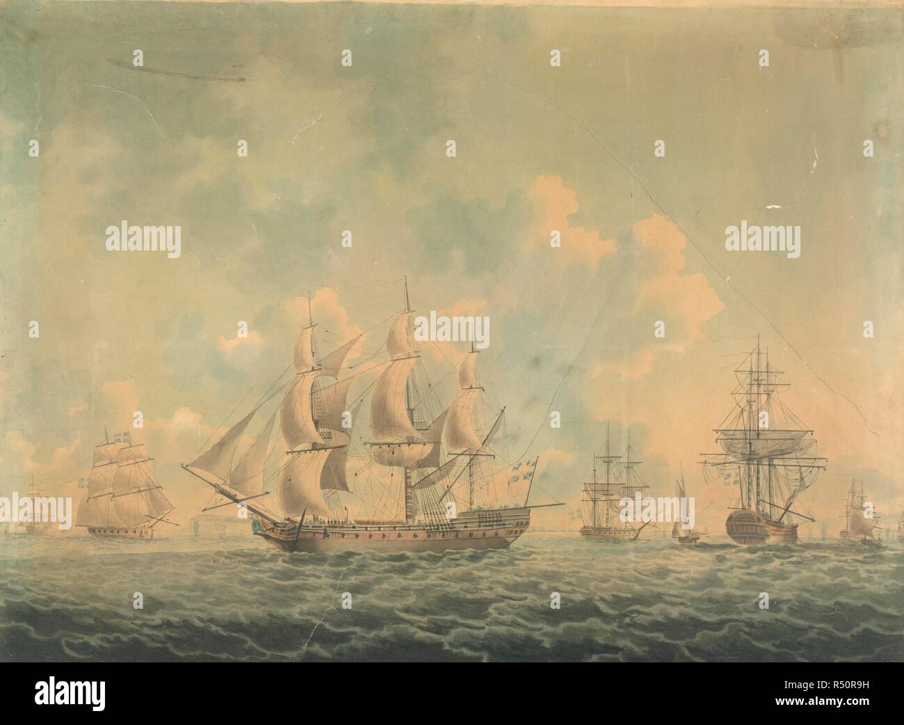 The Carnatic, East Indiaman. c.1800. A group of sailing ships in the ...