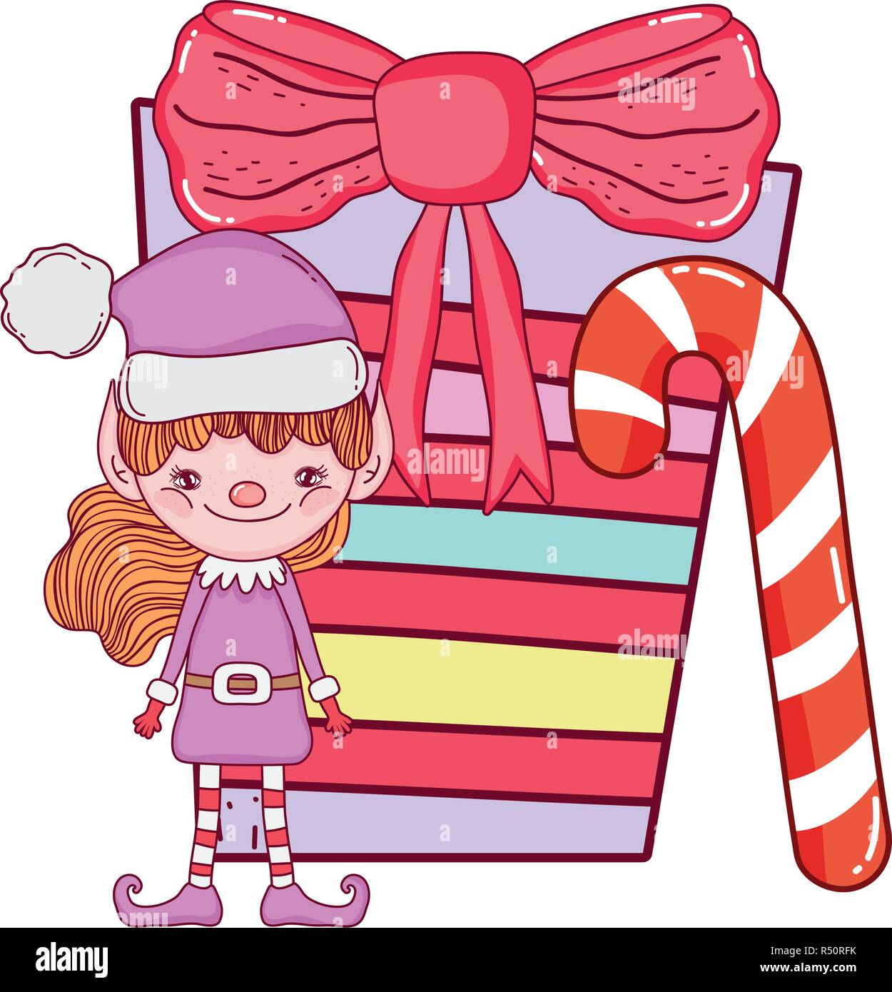cute santa helper with gifts vector illustration design Stock Vector ...