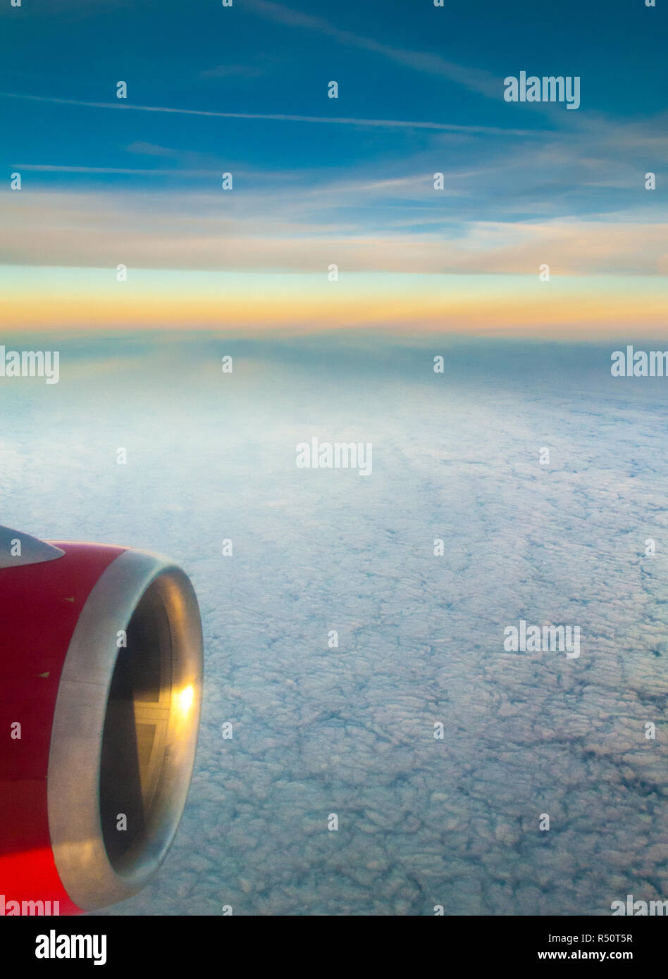 sunset sky view from plane with engine Stock Photo - Alamy