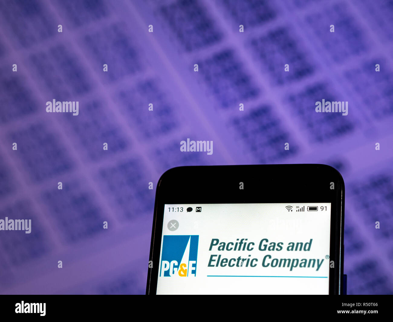 Pacific Gas and Electric Company logo seen displayed on smart phone ...
