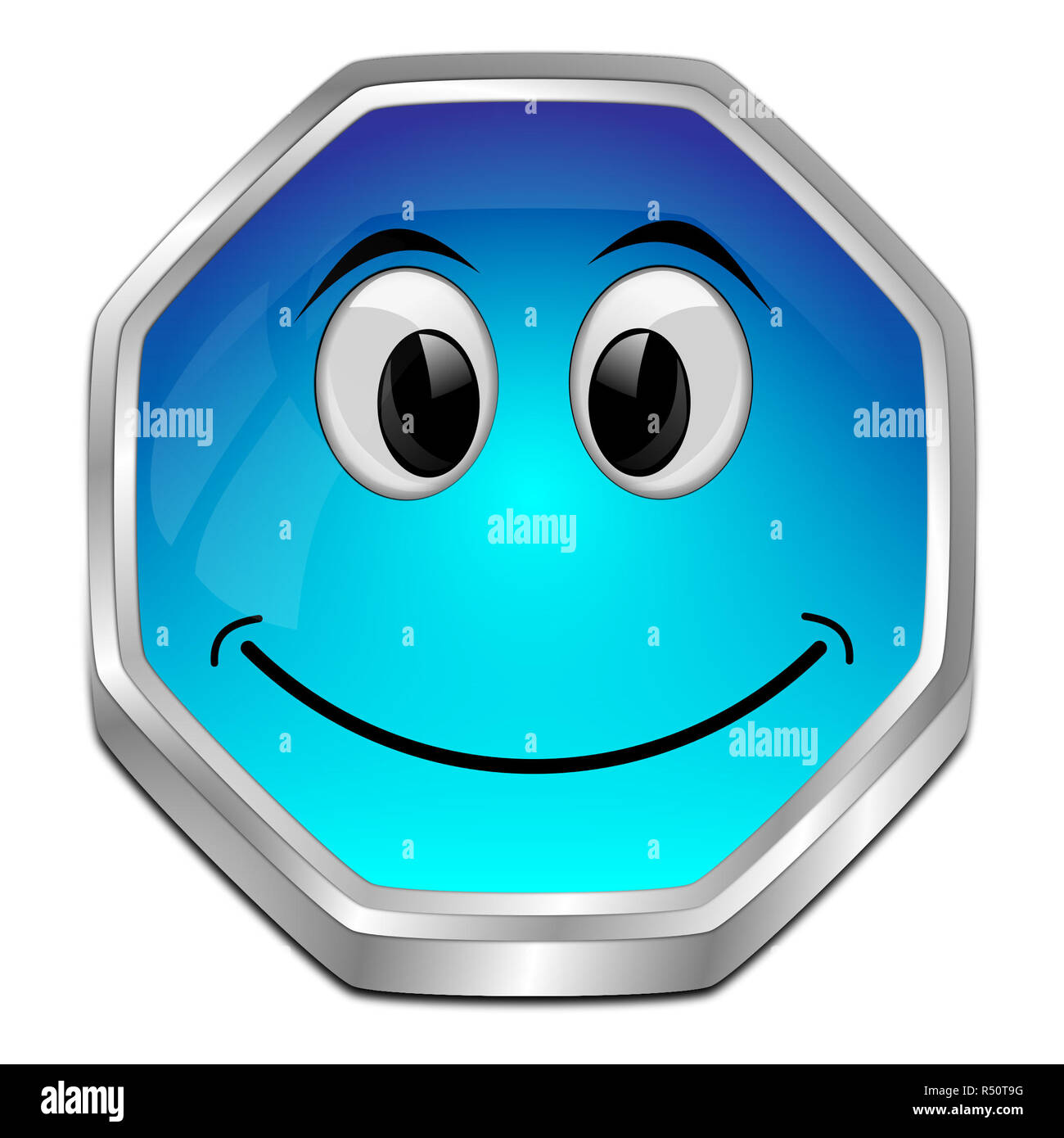 glossy blue Button with smiling face - 3D illustration Stock Photo - Alamy