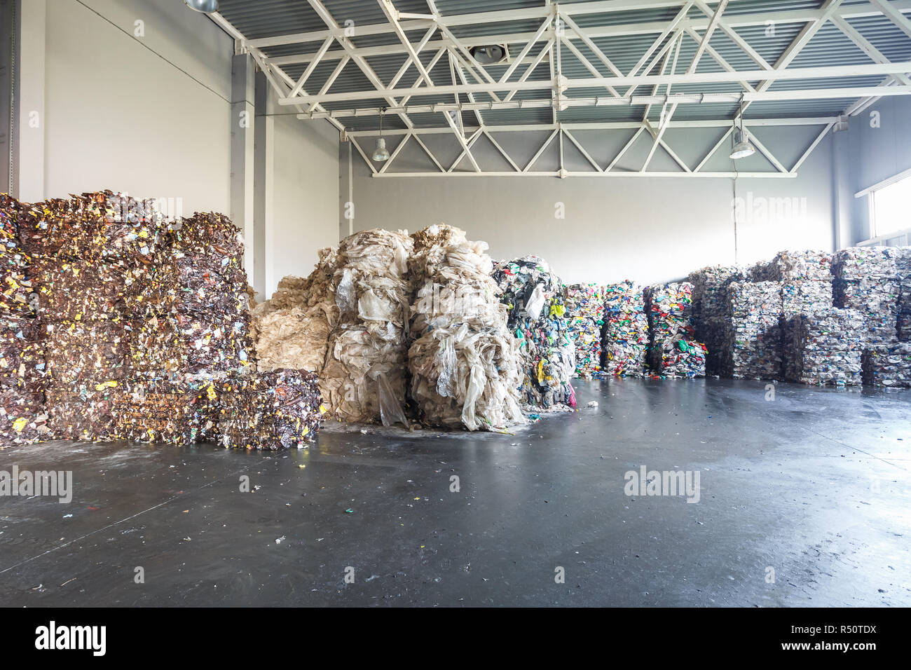 Stock of plastic pressed bales at the modern waste hazardous processing ...
