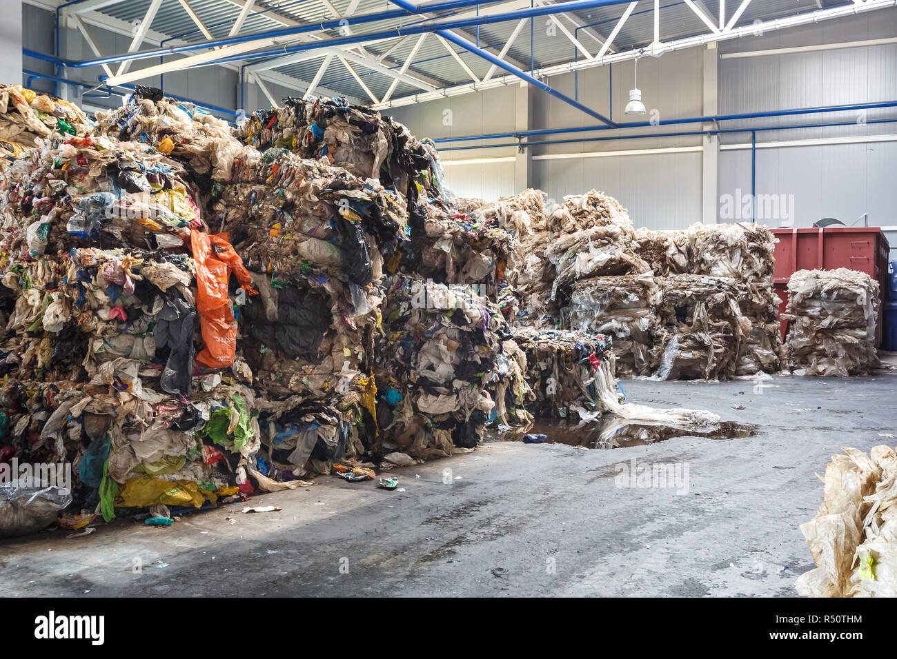 Plastic pressed bales at the modern waste hazardous processing plant ...