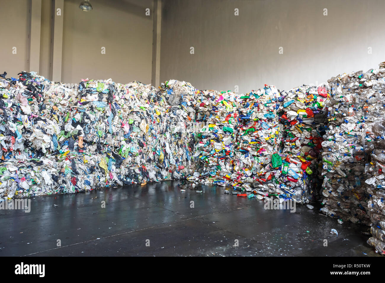 Plastic pressed bales at the modern waste hazardous processing plant ...