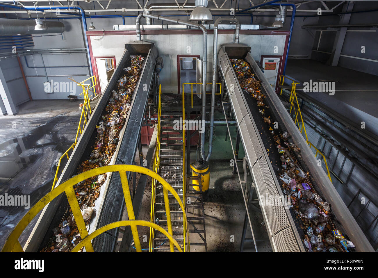 moving conveyor transporter on Modern waste recycling processing plant ...