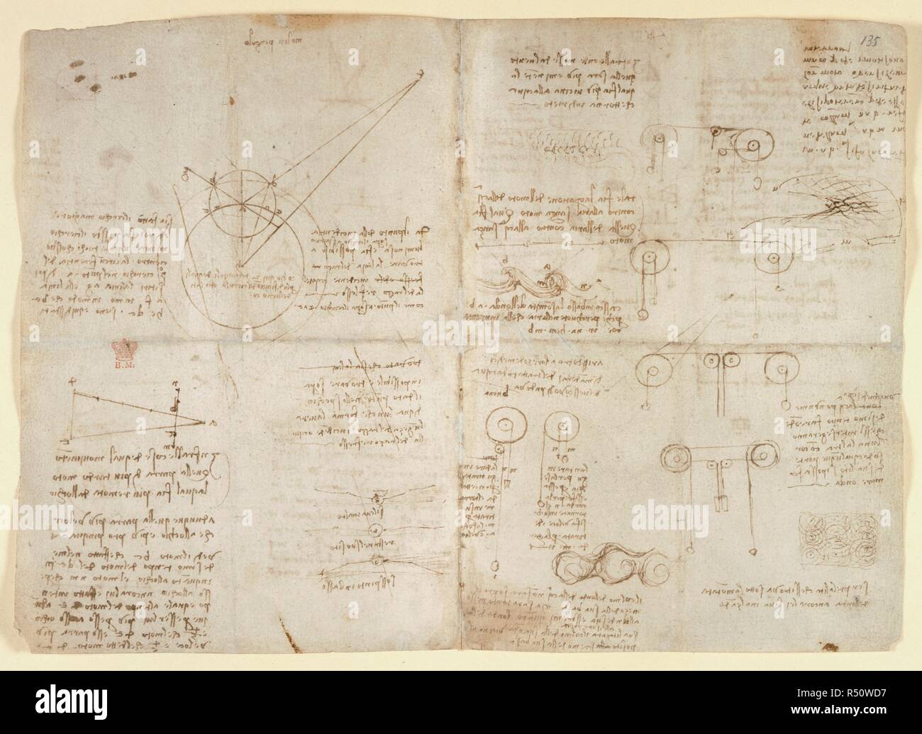 Drawings by Leonardo Da Vinici on on the mechanical powers and forces ...