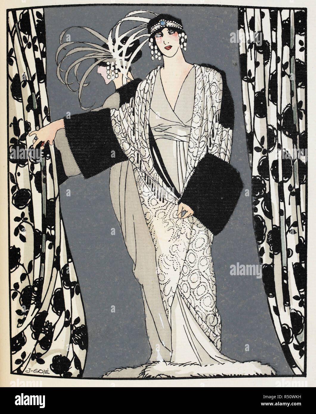 A woman wearing a black and white costume designed by John Redfern who ...