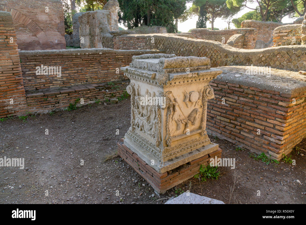 Ostia antica in Rome, Italy. Depiction of the she-wolf with the twins ...