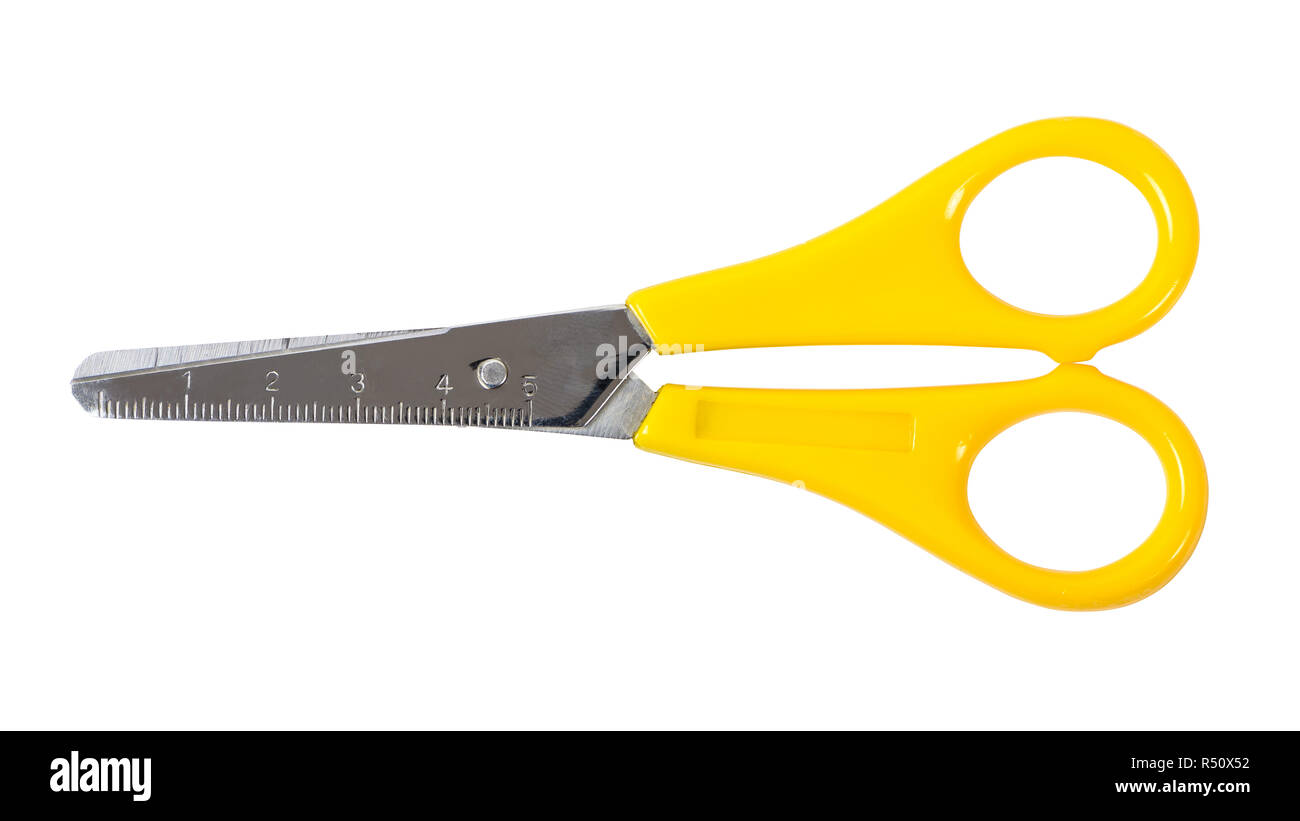 Yellow scissors isolated on white background with clipping path Stock ...