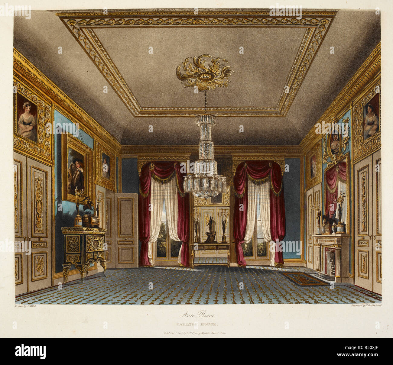 Ante room at Carlton house, Colour illustration / plate. Author William ...