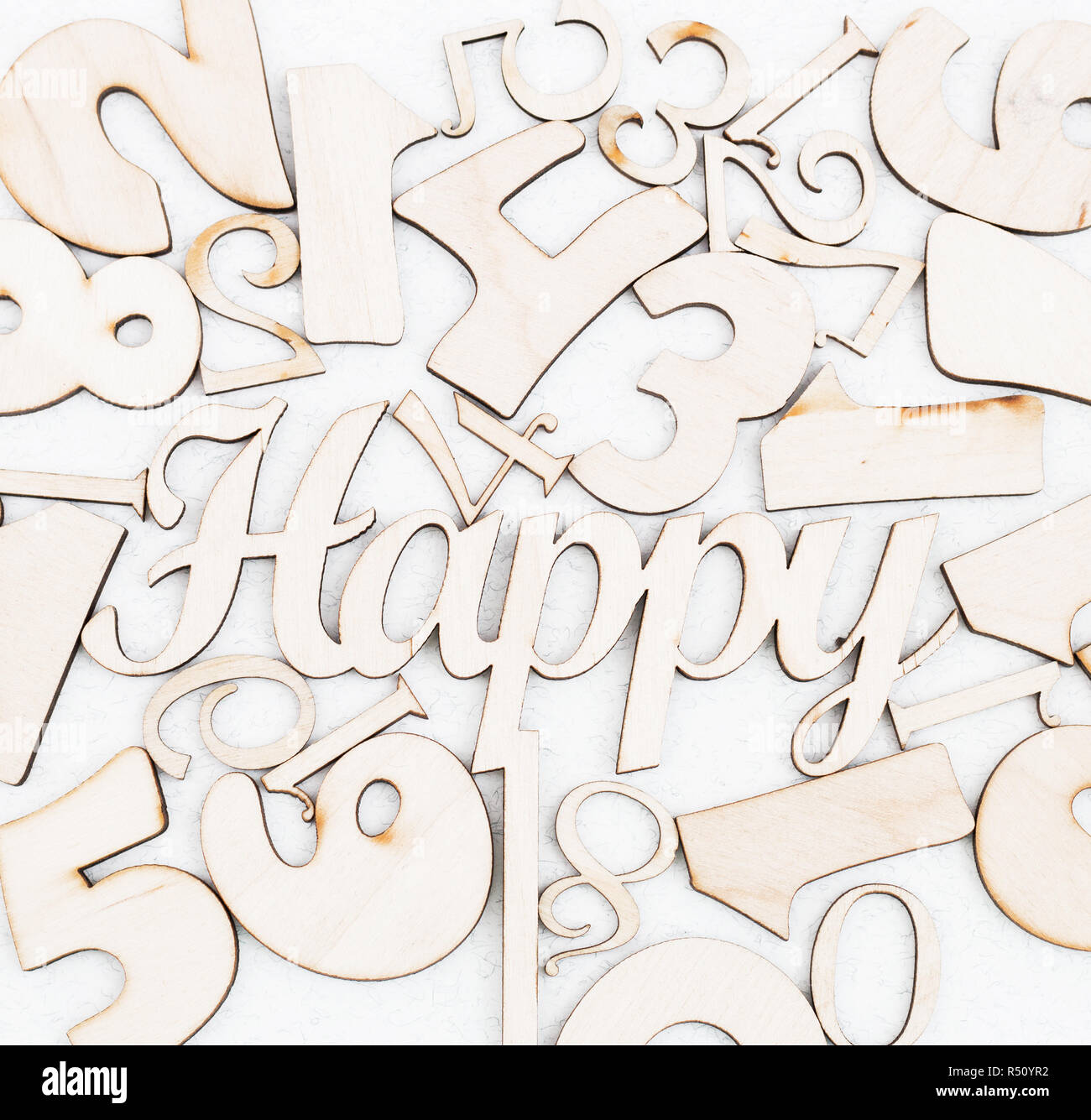 chaotic background of numbers from zero to nine and spell Happy ...