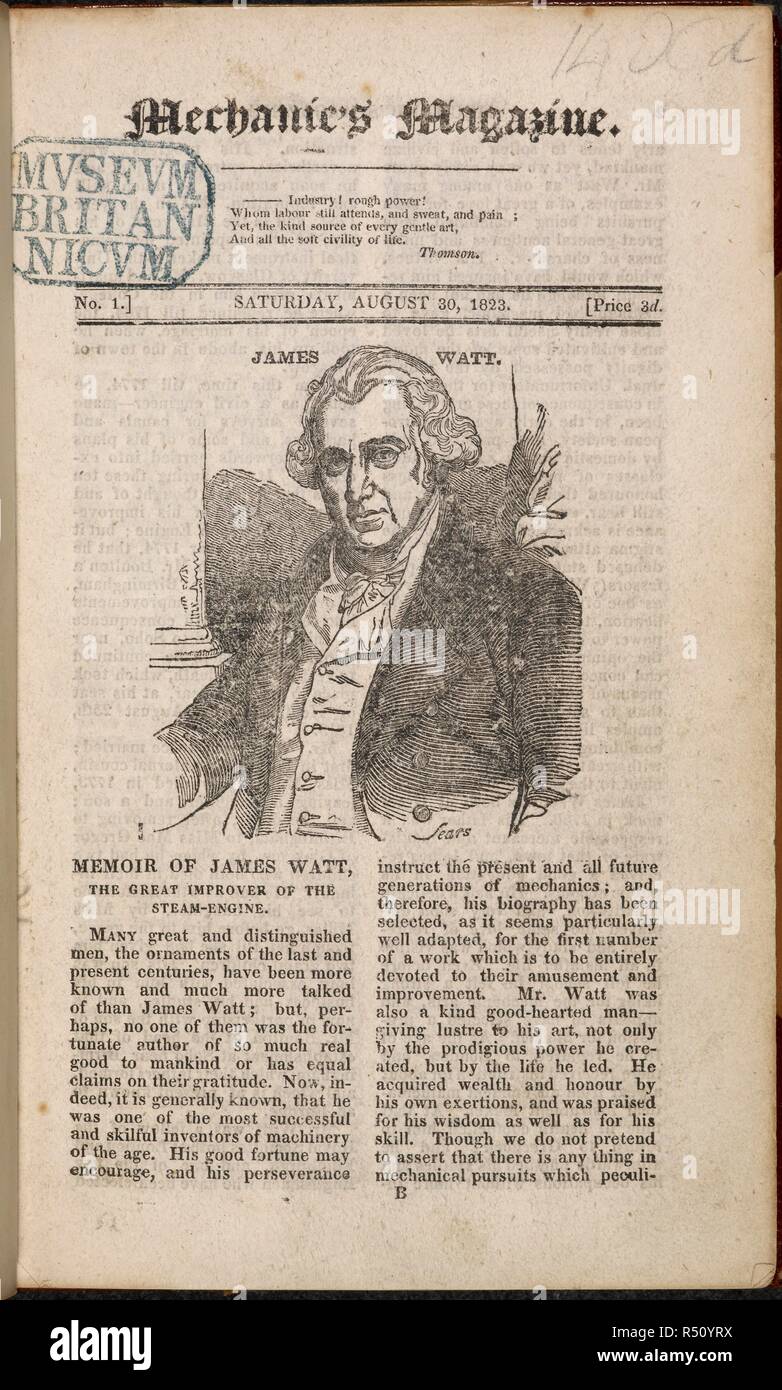 A portrait and obituary of James Watt. . Mechanics magazine. England ... A portrait and obituary of James Watt. . Mechanics magazine. England ...