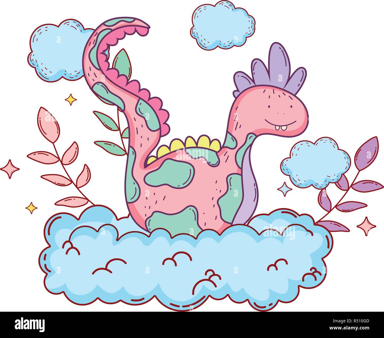 fairytale dinosaur with clouds vector illustration design Stock Vector ...
