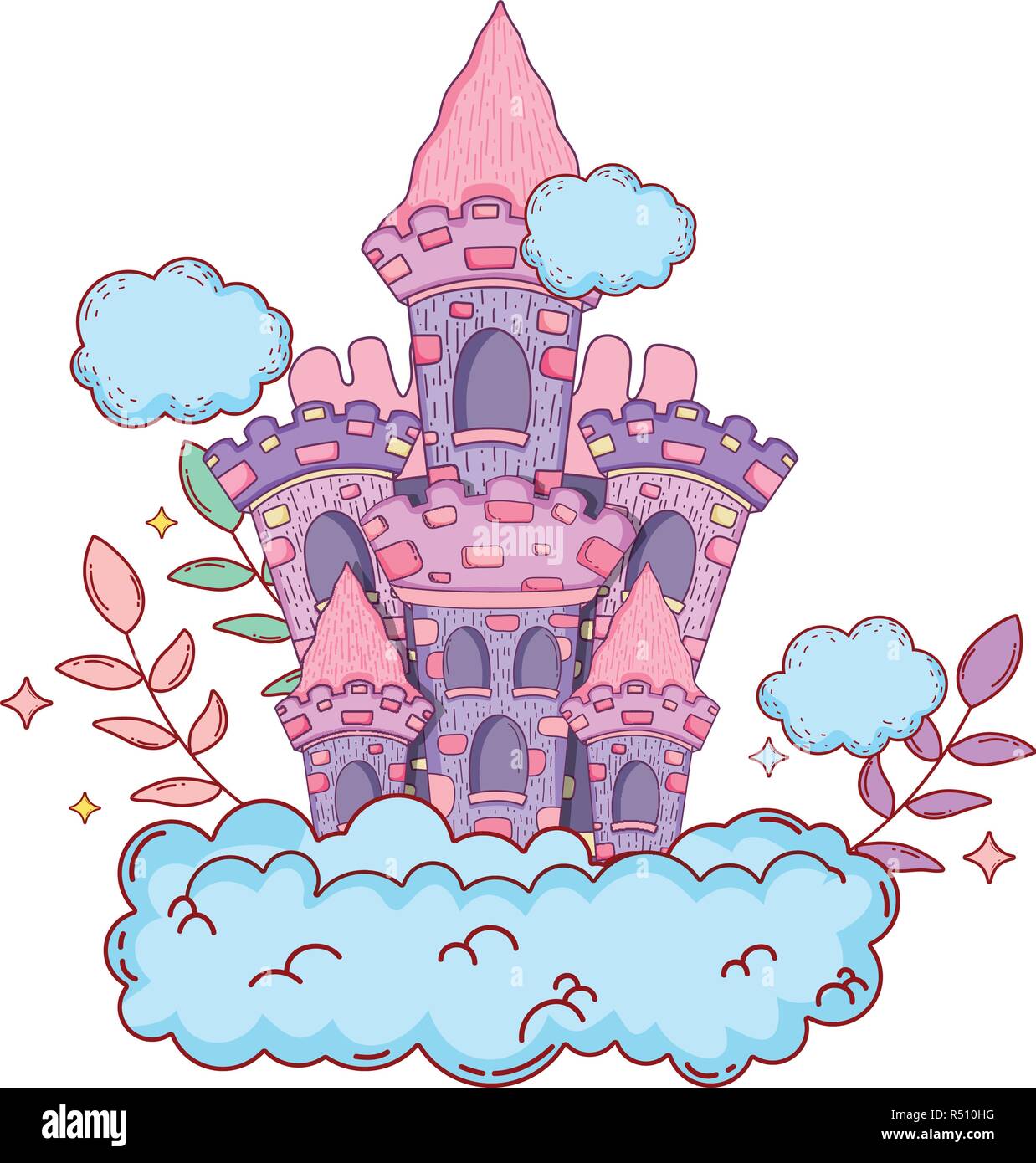 cute fairytale castle in the cloud vector illustration design Stock ...