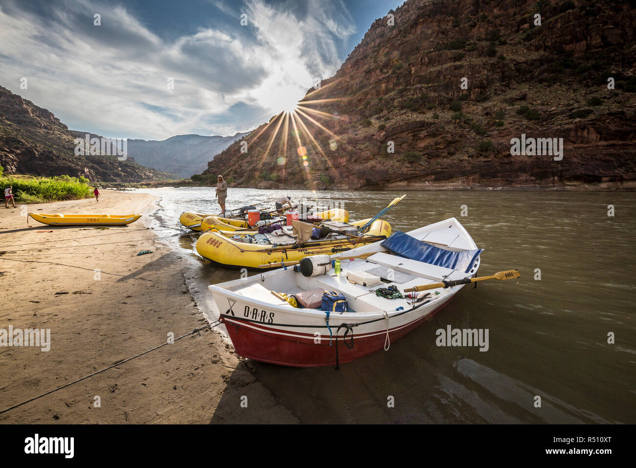 Rowboats and raft on bank of green river hi-res stock photography and ...