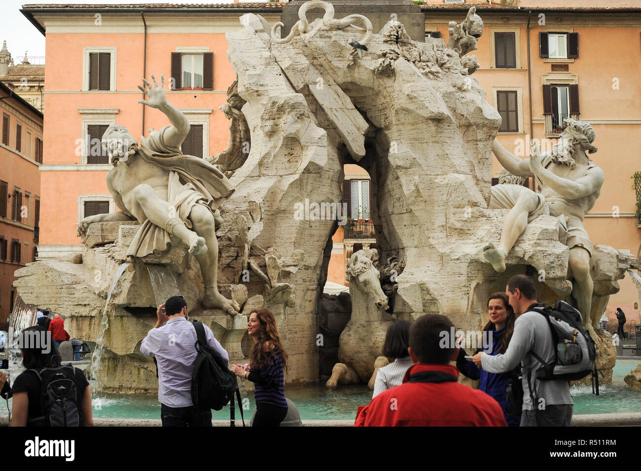 Baroque Fontana dei Quattro Fiumi (Fountain of the Four Rivers ...