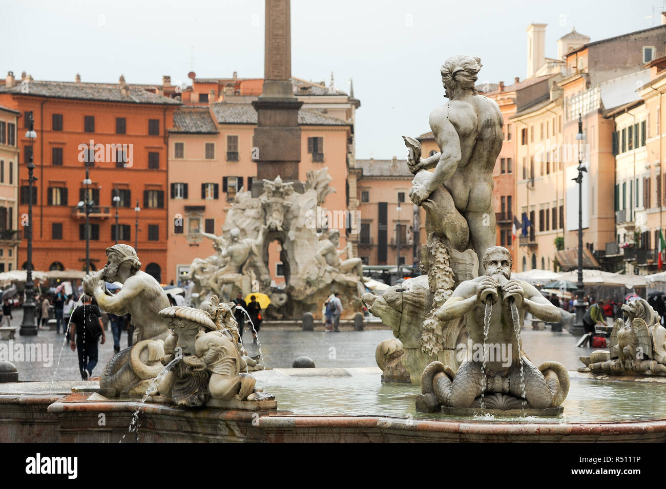 Baroque Fontana del Moro (Moor Fountain) and Baroque Fontana dei ...